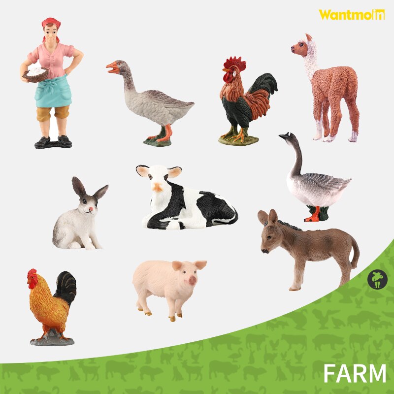 Zoo Farm House Model Action Figures Farmer Cow Hen Duck Poultry Animals ...