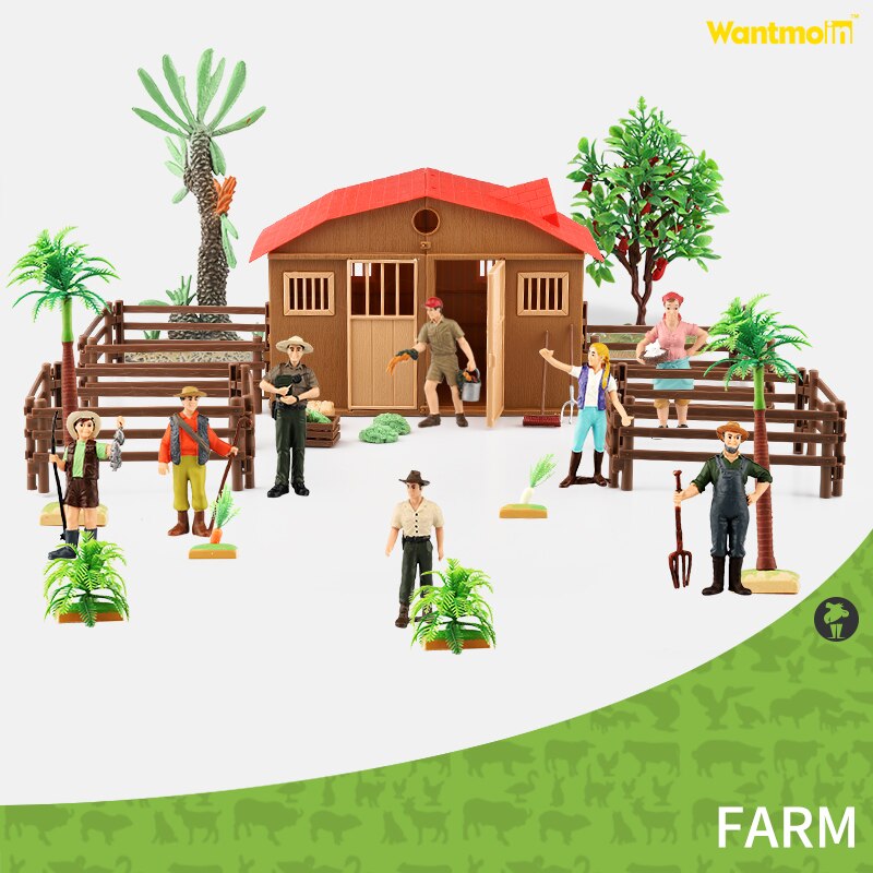 Zoo Farm House Model Action Figures Farmer Cow Hen Duck Poultry Animals ...
